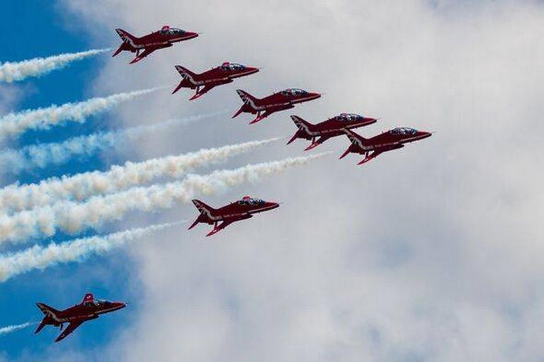 Times and locations you might catch a glimpse of the Red Arrows today