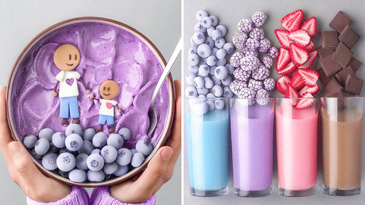 Pastel Smoothie Bowl & Berry Milk Glasses 🍓💜 | Cute & Healthy Food Art ...