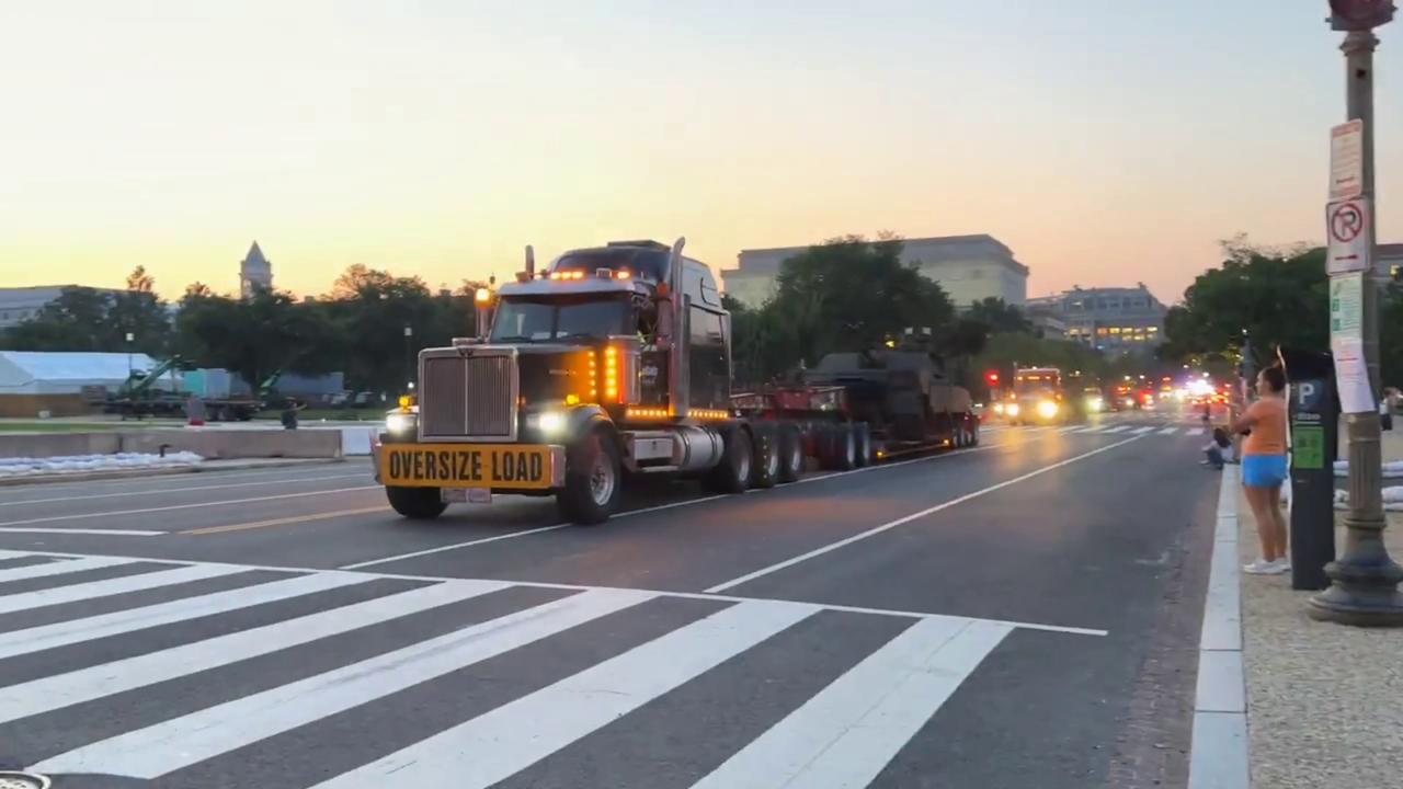 Tanks roll through Washington DC ahead of army's 250th anniversary parade