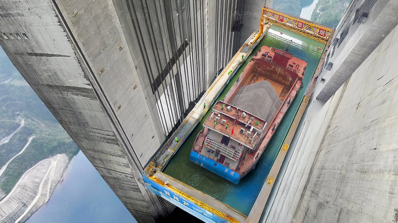 China's massive elevator system transports ships to elevated heights