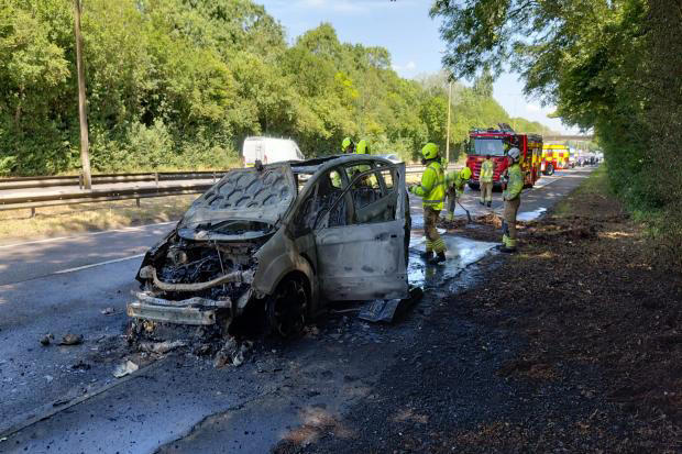 Photos show burnt out car as emergency services shut off A127 in Basildon