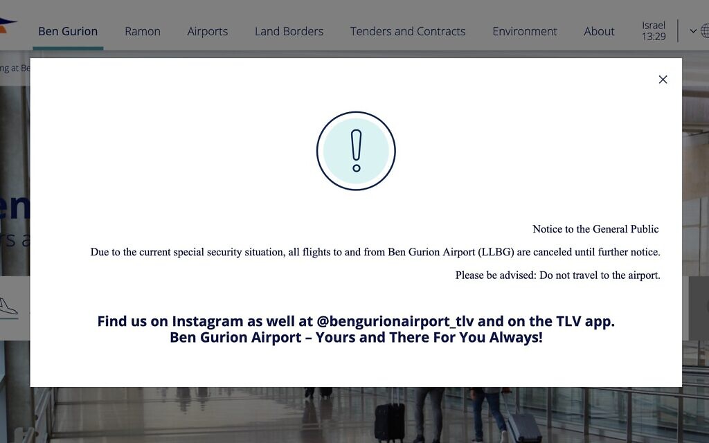 Ben Gurion Airport closed ‘until further notice’; airlines start to ...