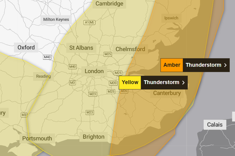 Kent thunderstorm warning upgraded by Met Office with flooding ...