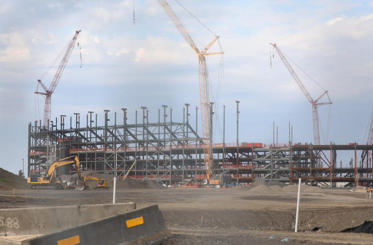 Aerial view of construction site for Bills' new Highmark Stadium