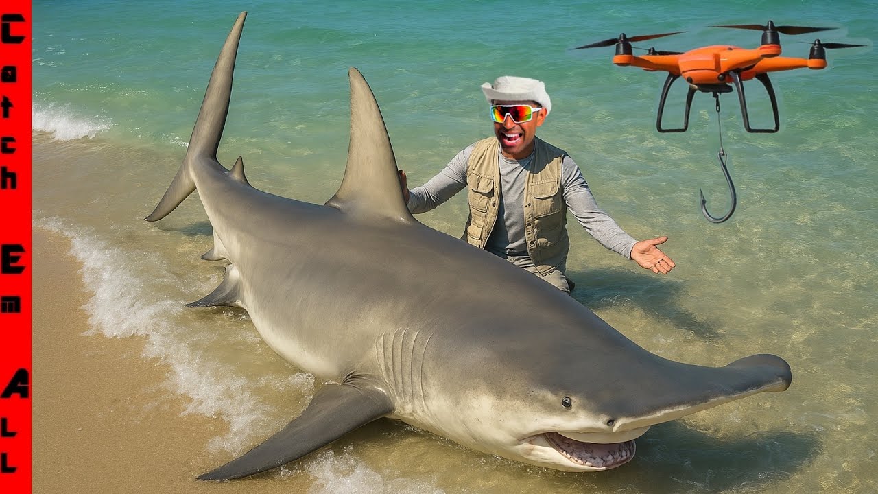 Drone Fishing for Giant Sharks from the Beach