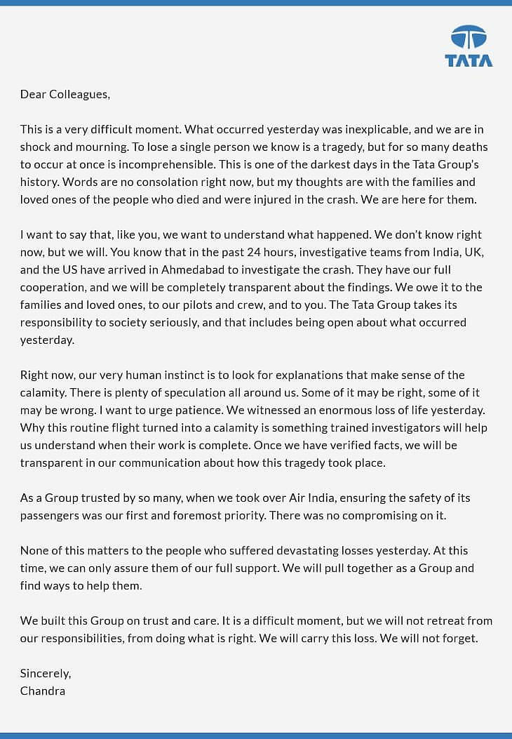 Tata Group Chairman Calls Air India Plane Crash 'One Of The Darkest ...