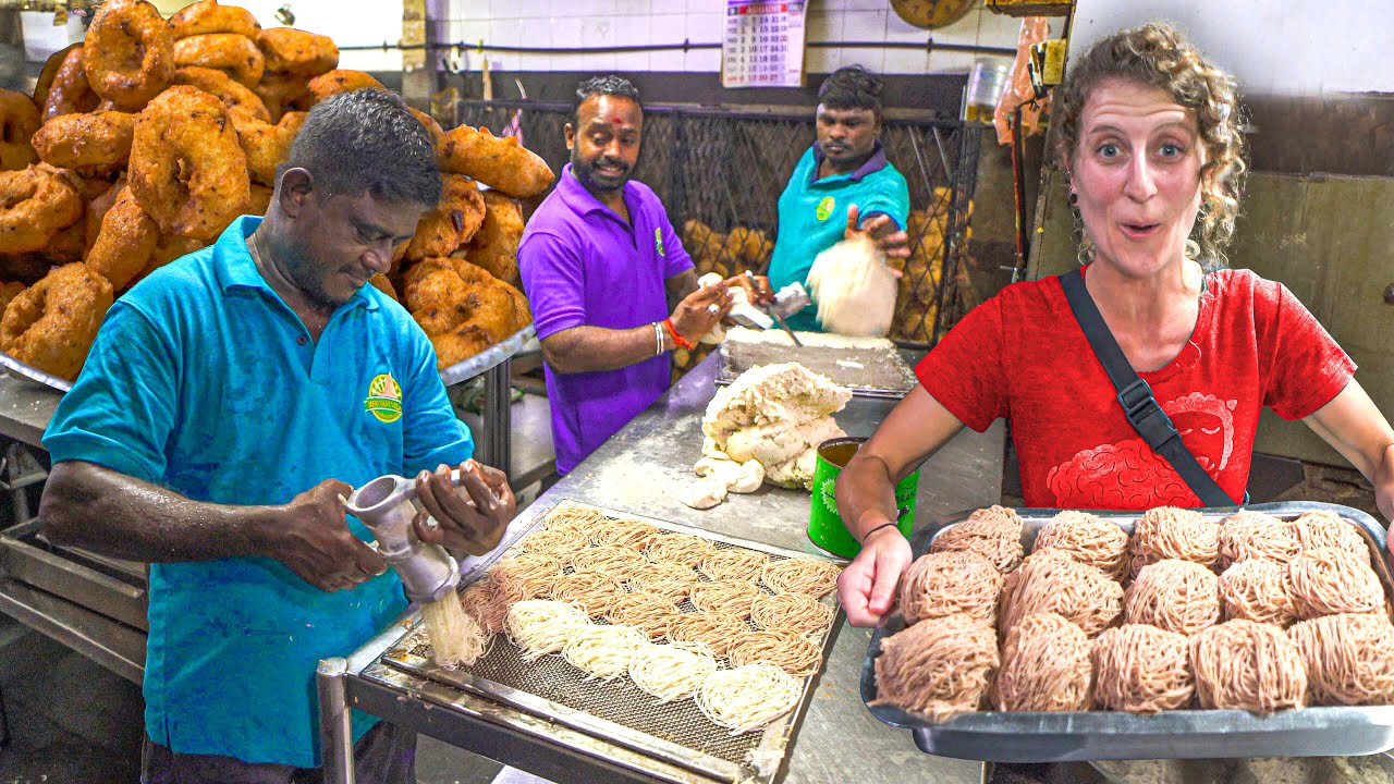 We Tried the BEST STREET FOOD in Sri Lanka | Egg & String Hoppers!