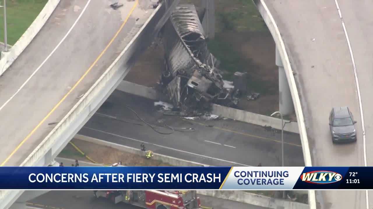 Drivers express concerns about safety after fiery semi crash off I-65 near downtown Louisville