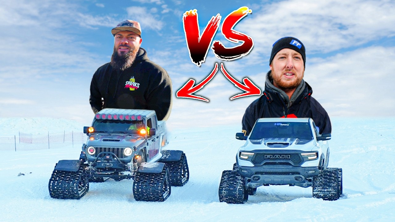 Snow hill drag race ends with insane monster jump
