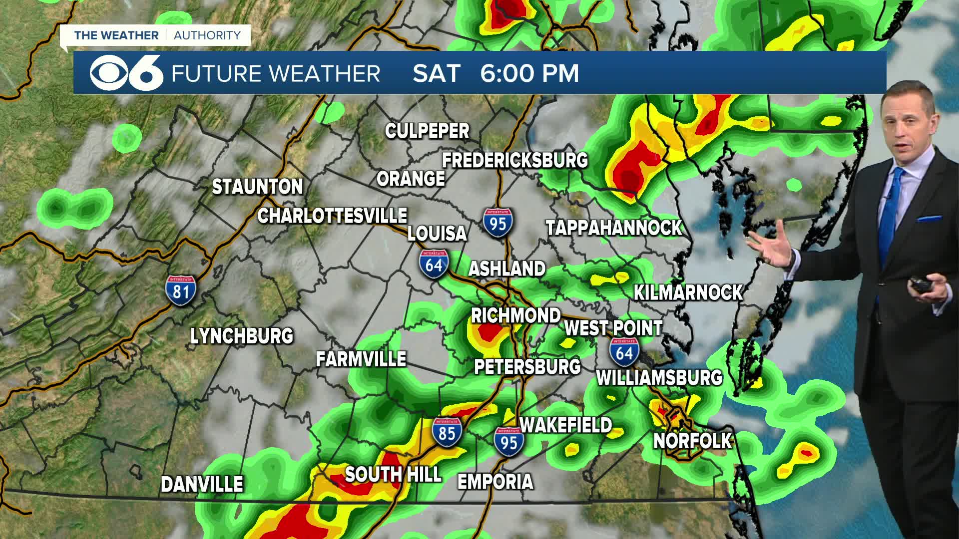 Hour-by-hour look at Saturday storm chances for Virginia