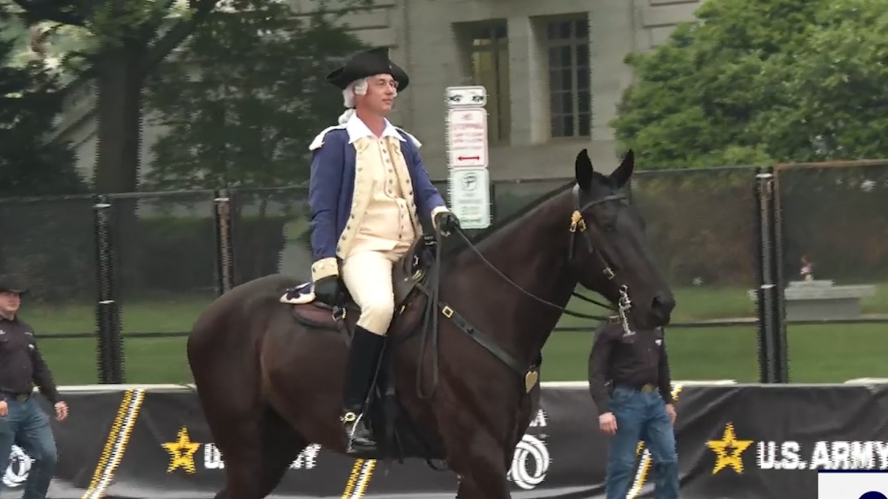 Troops in revolutionary garb march in the DC military parade