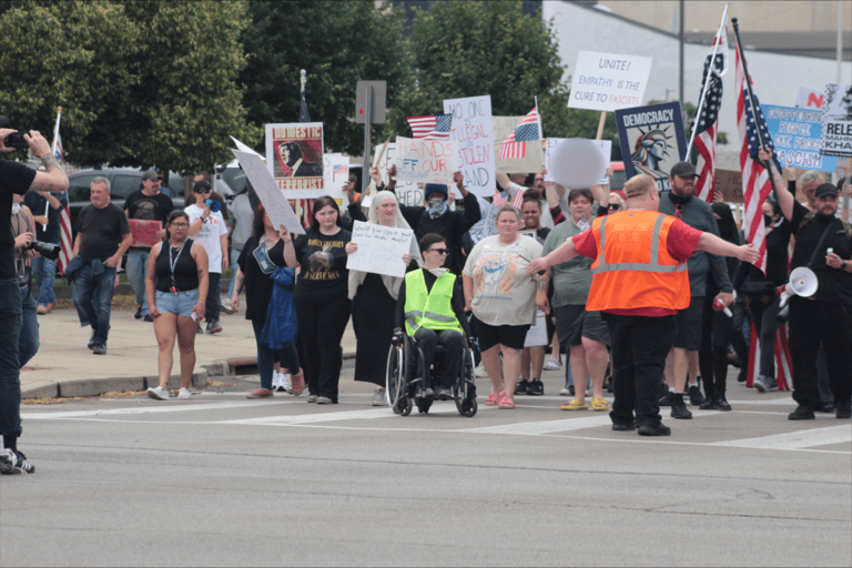 ‘No Kings’ protest begins at RiverScape MetroPark