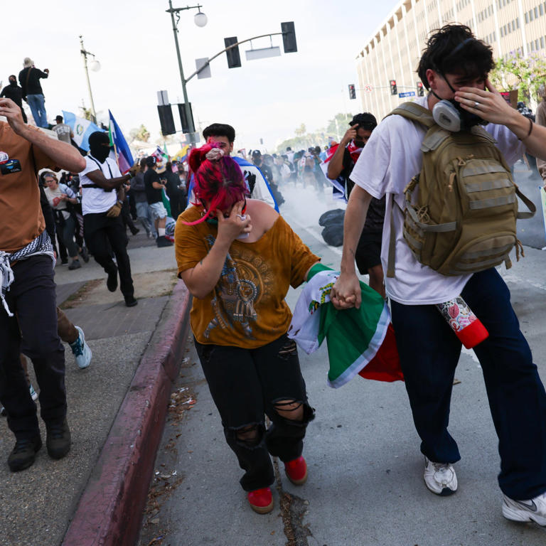 Police disperse "No Kings" protesters in downtown L.A.
