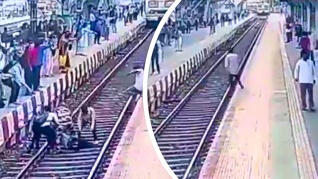 Visually impaired man rescued after falling onto railway tracks in India