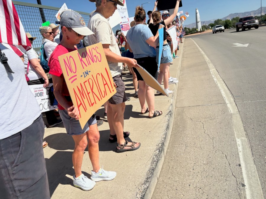 Protesters line 24 Road for No Kings Day protest
