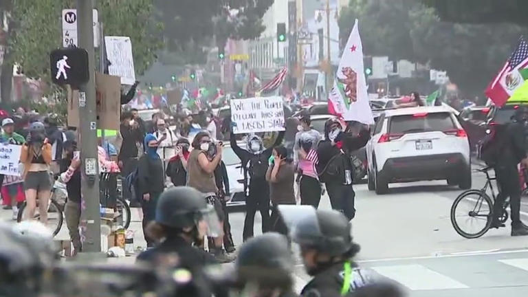 Live updates: Unlawful assembly declared at downtown Los Angeles protests