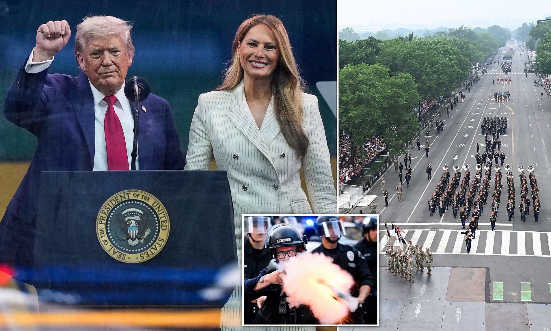 Donald Trump and Melania arrive at military parade as crowd sings ...