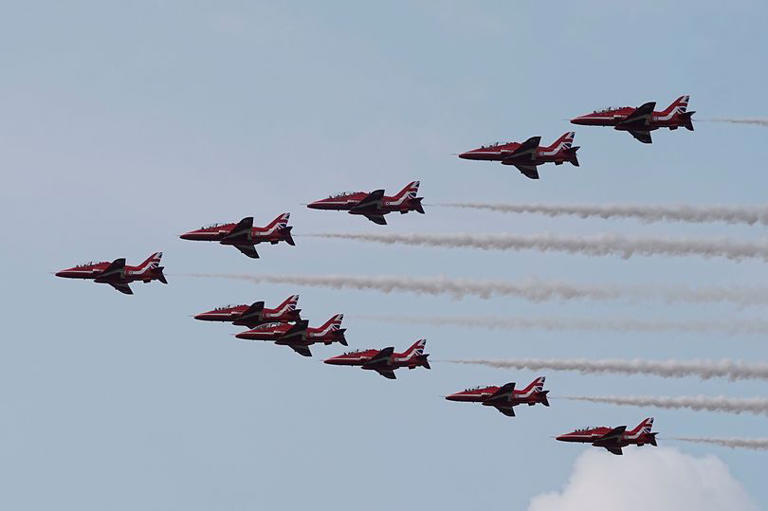 Duxford Summer Air Show 2025: Red Arrows flying over Cambridgeshire ...
