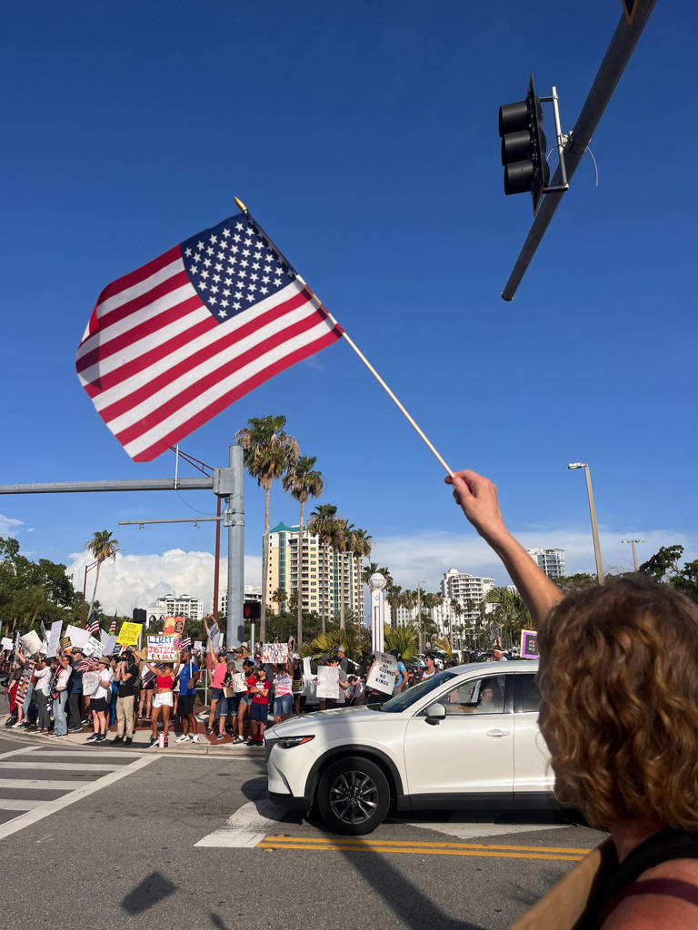 Crowds gather to protest at ‘No Kings’ rally in Sarasota