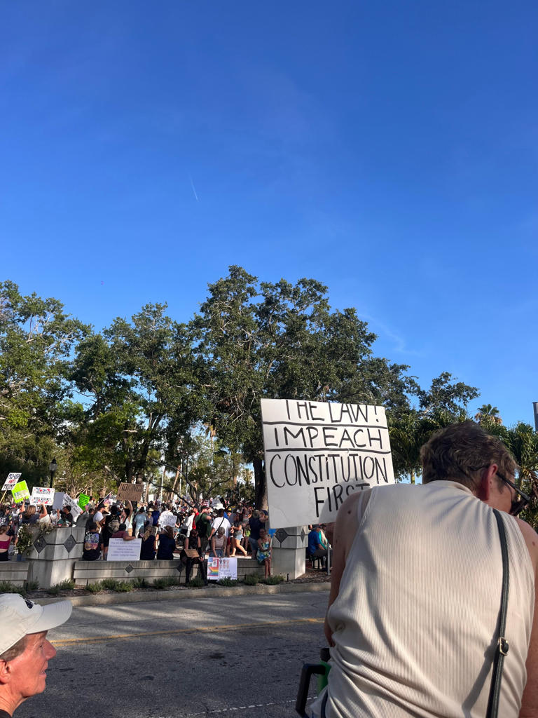 Crowds gather to protest at ‘No Kings’ rally in Sarasota
