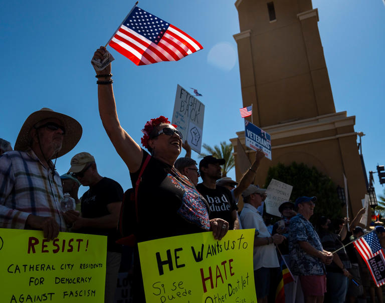 'No Kings in America;' Coachella Valley residents demonstrate against ...