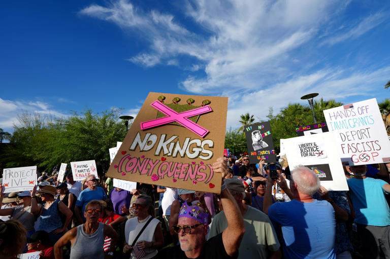 'No Kings in America;' Coachella Valley residents demonstrate against ...