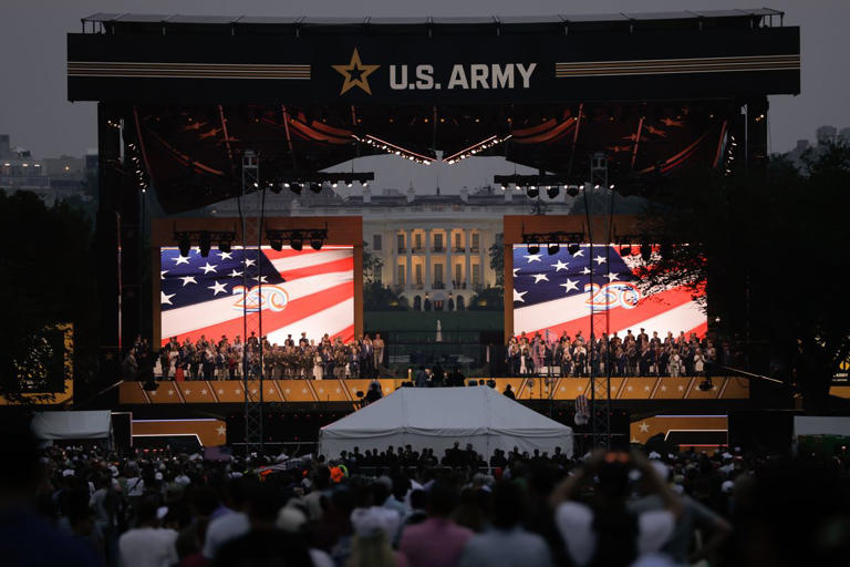 Trump's birthday military parade in pictures: Soldiers march and tanks ...