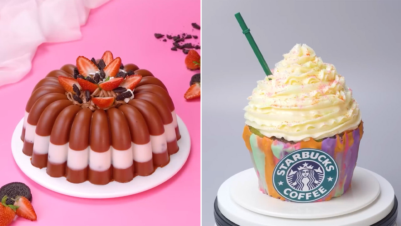 Strawberry Oreo Pudding Cake & Starbucks Cupcake Illusion 🍓☕ | Coffee ...