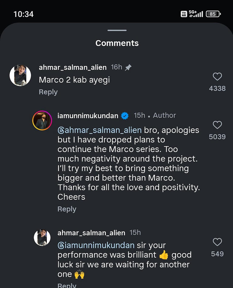 Unni Mukundan confirms ‘Marco 2’ is cancelled