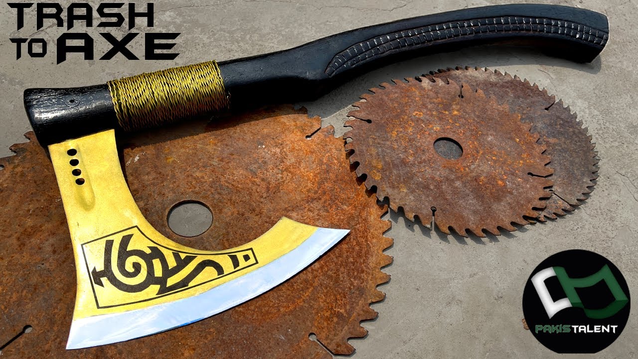 RUSTED Wood Cutting SAW Blade Turned into a Razor Sharp WAR AXE