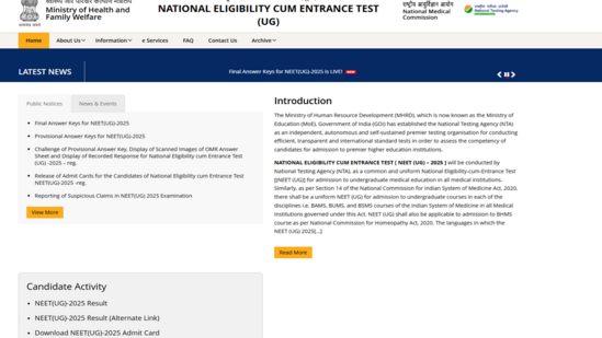 NEET UG Result 2025: NTA NEET results declared at neet.nta.nic.in ...