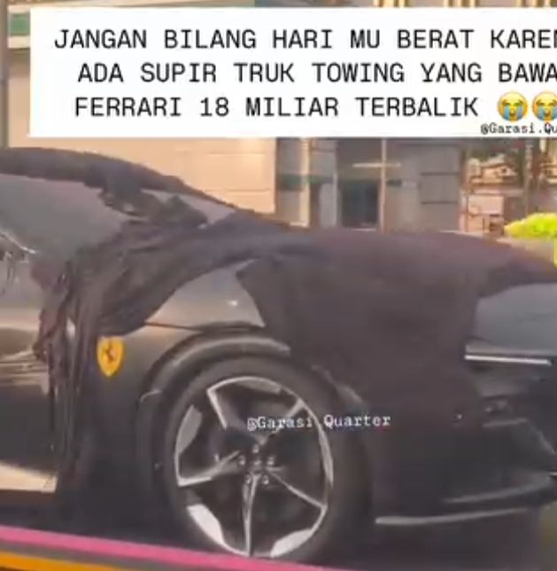 Sopir Towing Merana, Ferrari Purosangue Harga Rp 18 M Ini Terbalik Miring