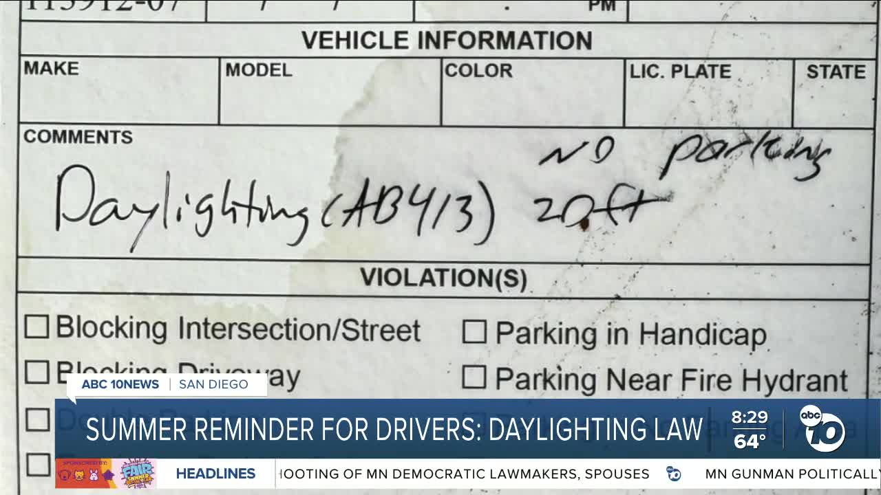Summer reminder for drivers: Daylighting law is still enforced