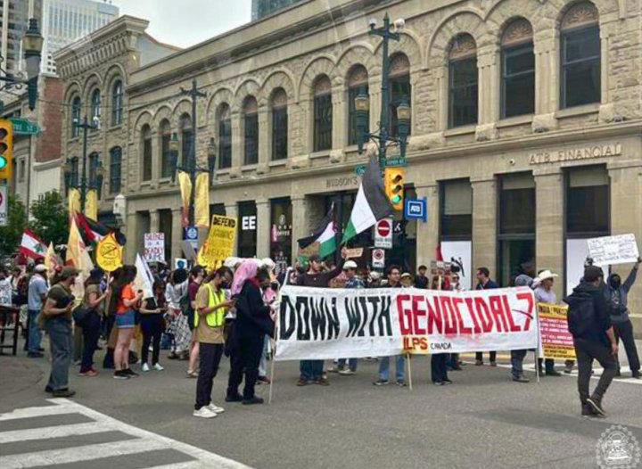 Hundreds of protesters rally in downtown Calgary ahead of G7 summit