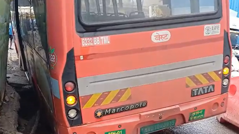 BEST bus gets stuck in Mumbai’s Girgaon after road caves in; MMRCL ...