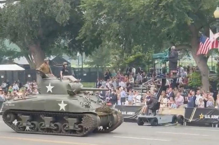 'Yikes' moment at Donald Trump's military parade as tank squeaks past ...