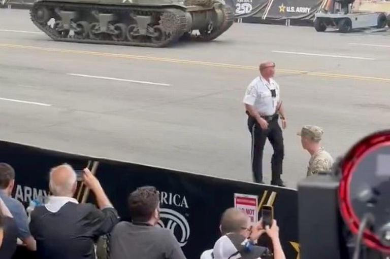 'Yikes' moment at Donald Trump's military parade as tank squeaks past ...