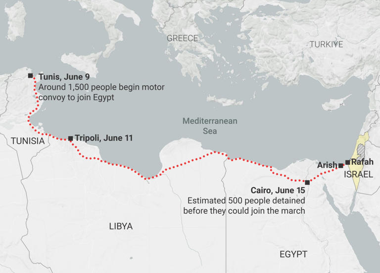 Map shows Global March to Gaza's planned route