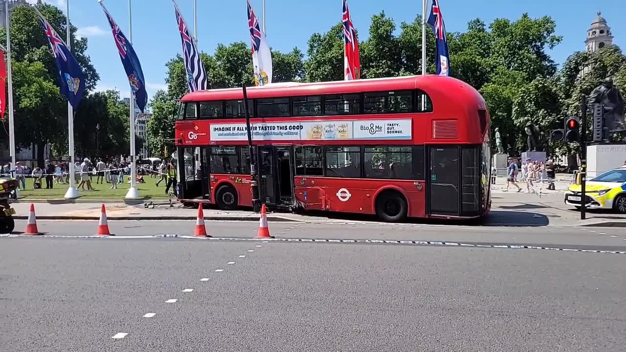 Bus Front Crushed in Collision at Parliament Square
