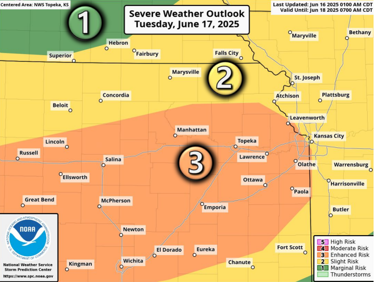 Much of Kansas to see enhanced risk for hail and high winds, tornadoes ...