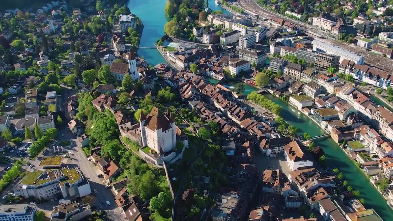 Thun's Medieval Charm: Drone Views of Swiss Alpine Splendor