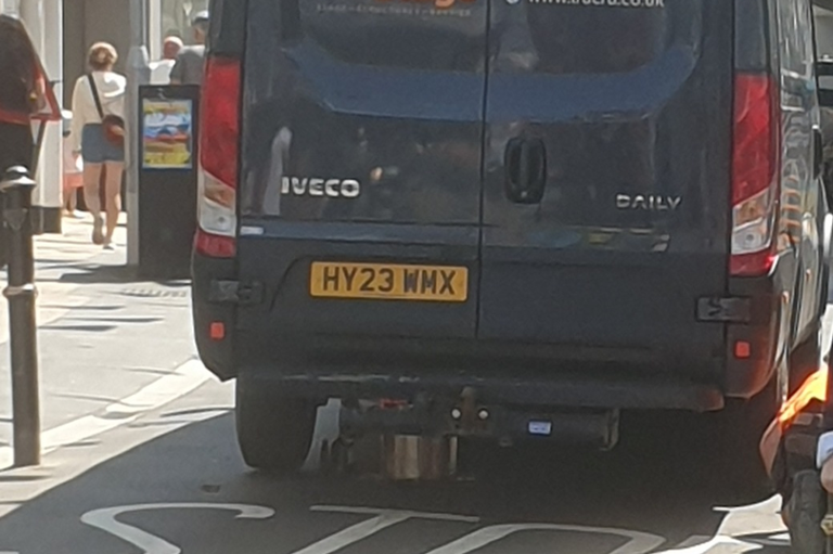 Van lifted off ground by rising bollard in Cornwall high street