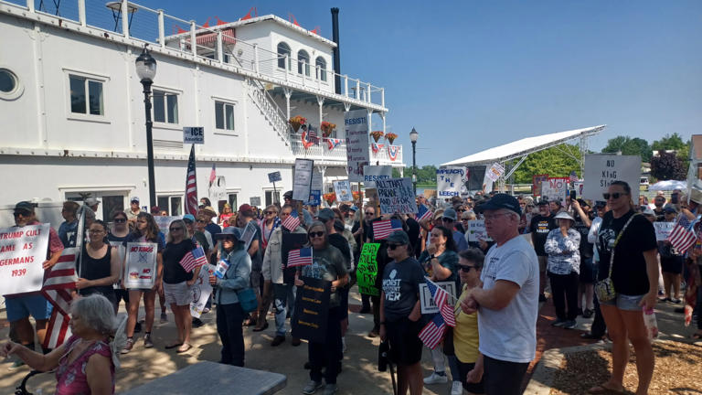 "No Kings" Peaceful Protest Marches on Main Street, Draws About 400