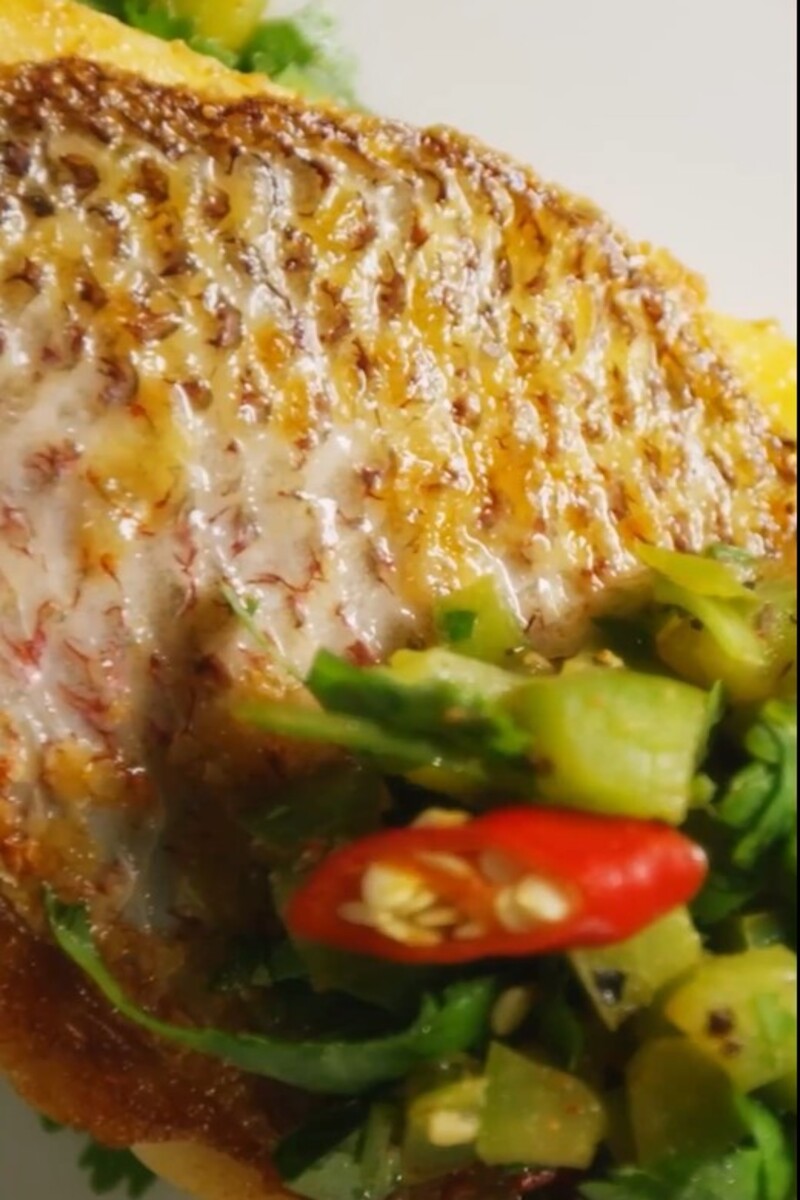 Spicy Red Snapper with Crispy Skin and Fresh Cilantro