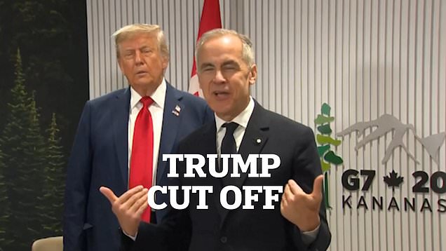 Moment Canadian PM Carney cuts off Trump at G7 press conference