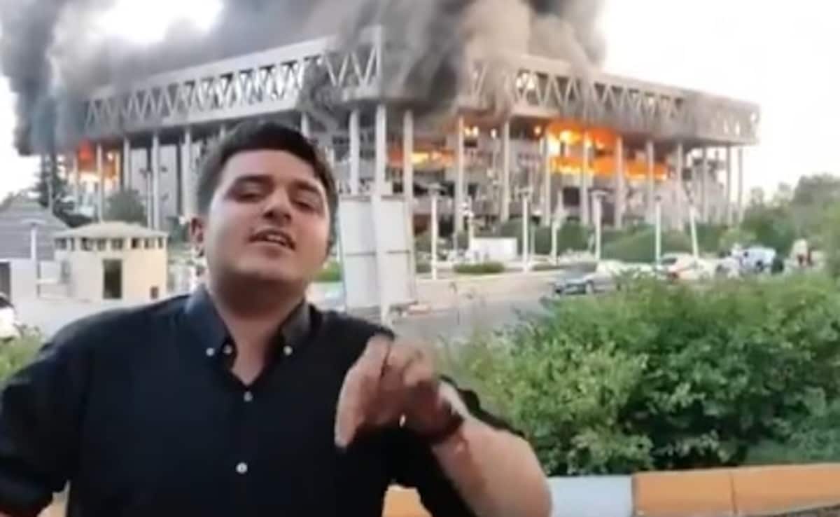 Video: Iran State TV Building On Fire, Reporter Says "We're Not Leaving"