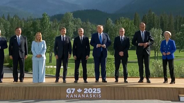 Leaders at G7 summit pose for a group photo as Trump departs early