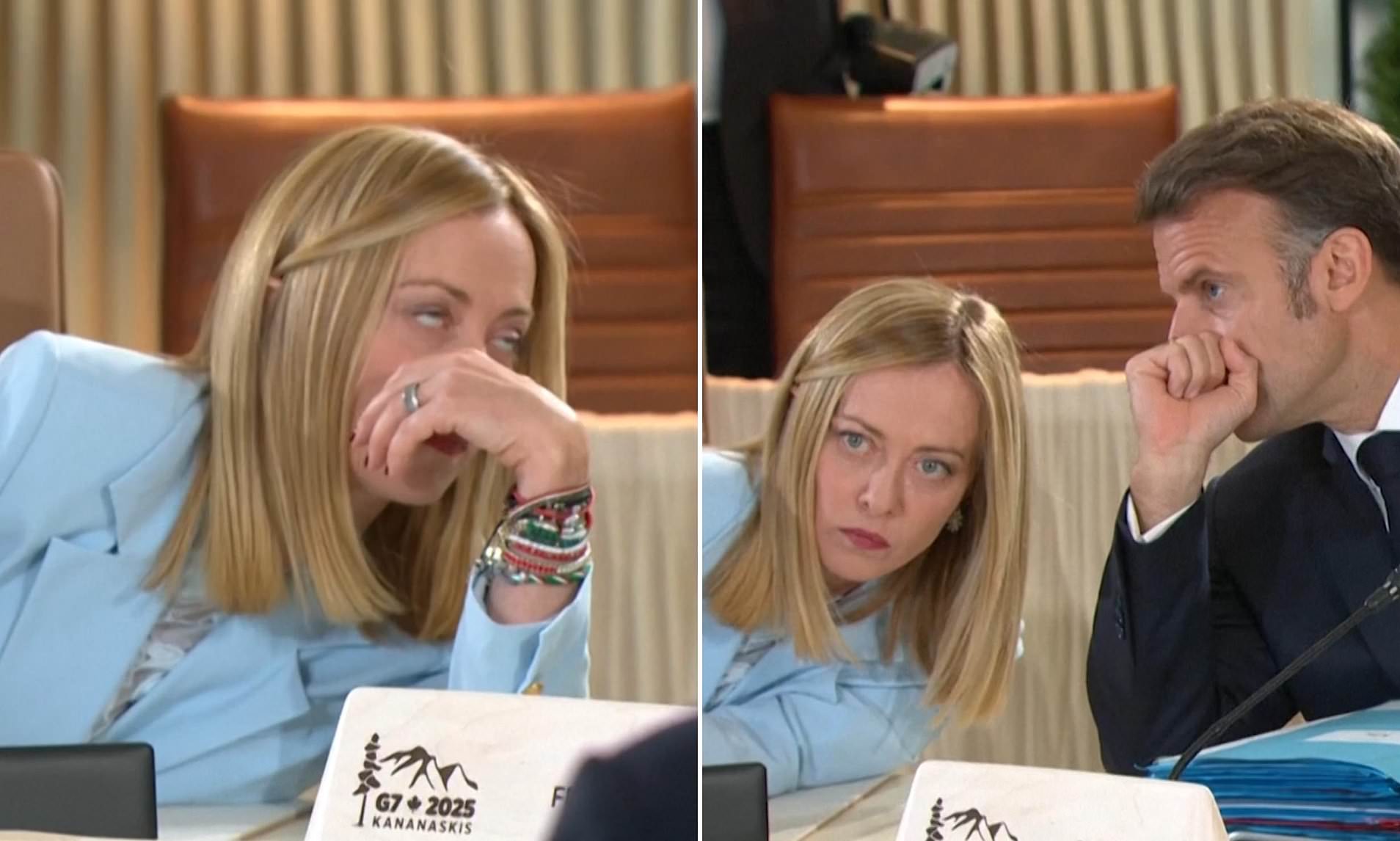 Moment slouching Italian PM Giorgia Meloni rolls her eyes while sat ...