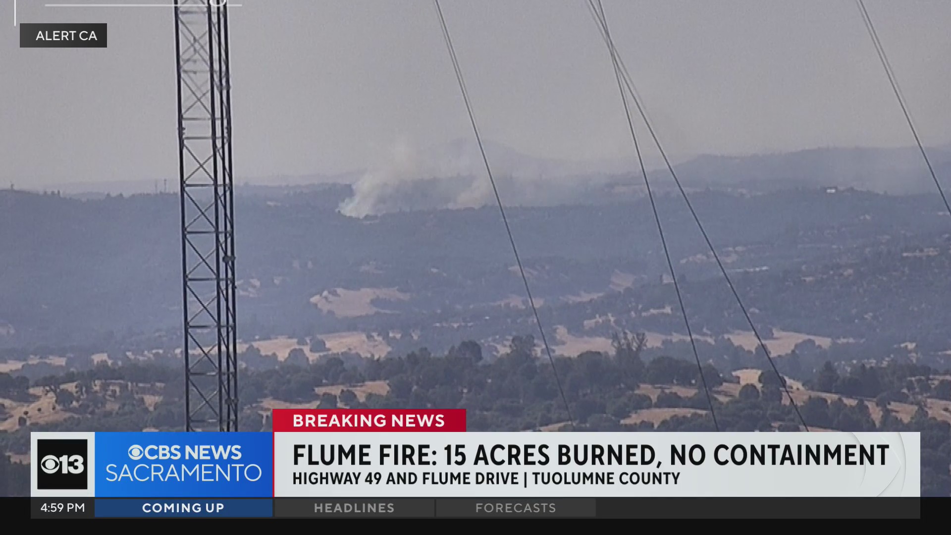 Flume Fire burns 15 acres in Tuolumne County