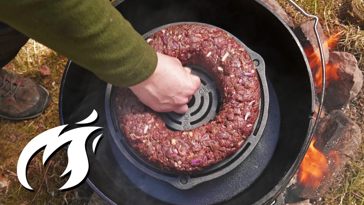 Making an XXL BBQ Cheese Ring Over Fire in the Forest🔥